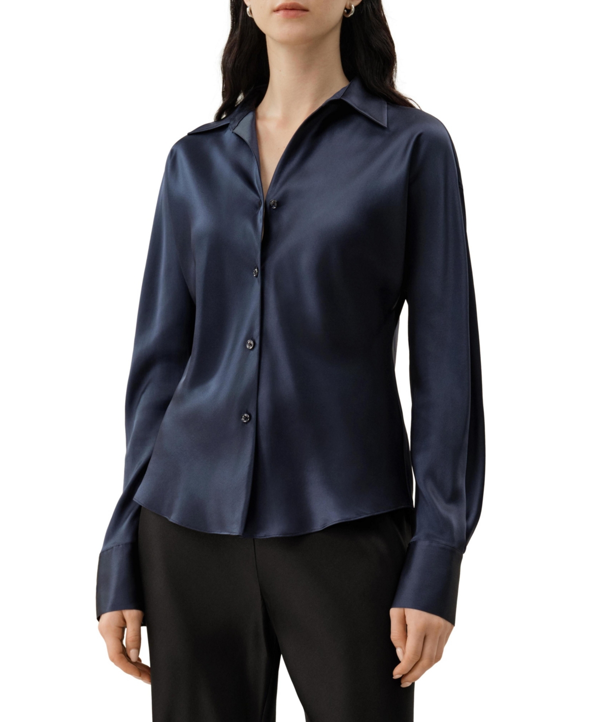 Click here for Lilysilk Womens Bias Cut Silk Shirt - Navy blue prices
