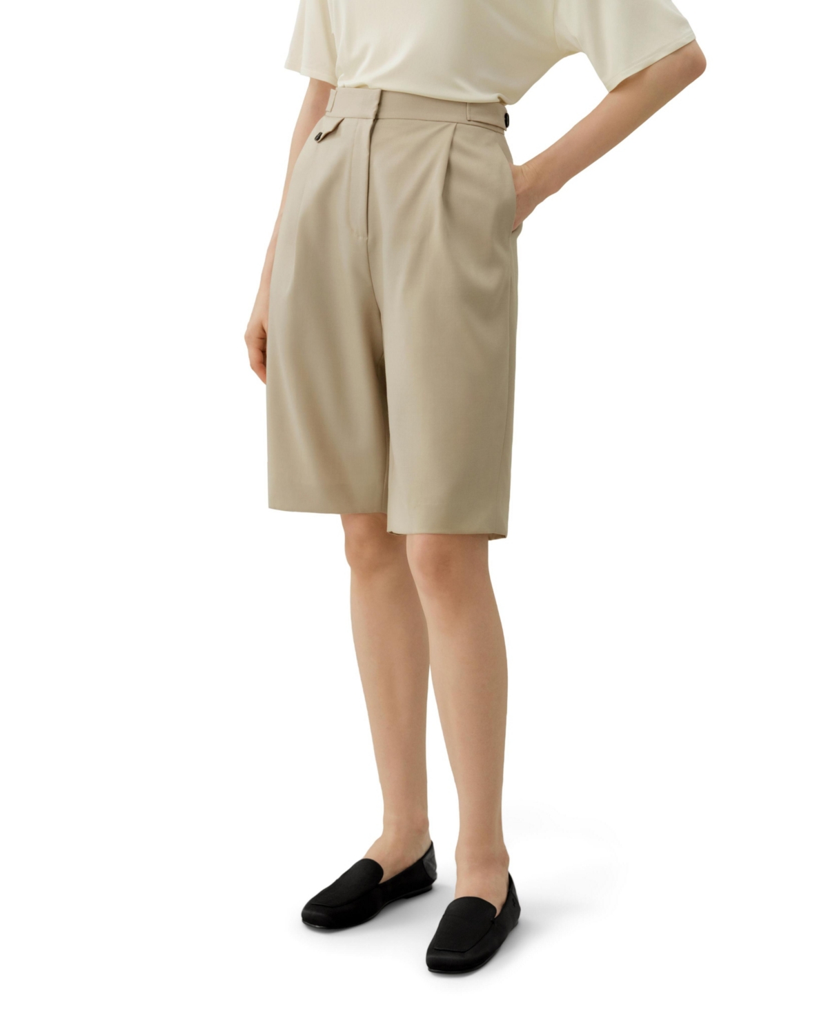 Click here for Lilysilk Womens Wool-Silk Bermuda - Almond prices