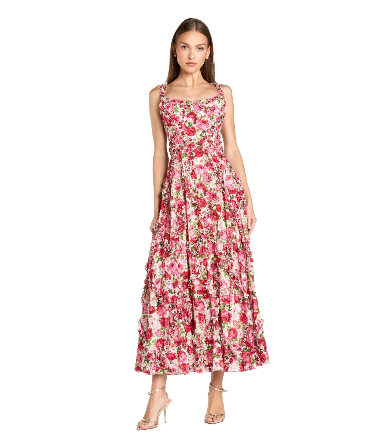 Click here for Mac Duggal Womens Petite Floral Cotton Ruffle Squa... prices