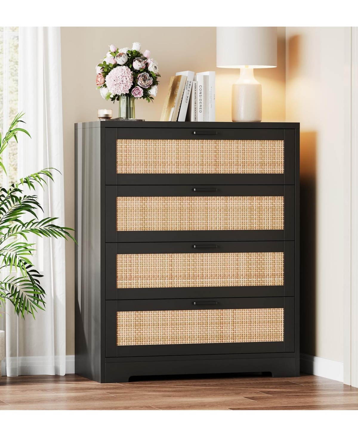 Click here for gaomon Wood Rattan Gold Handle 4 Drawer Dresser prices