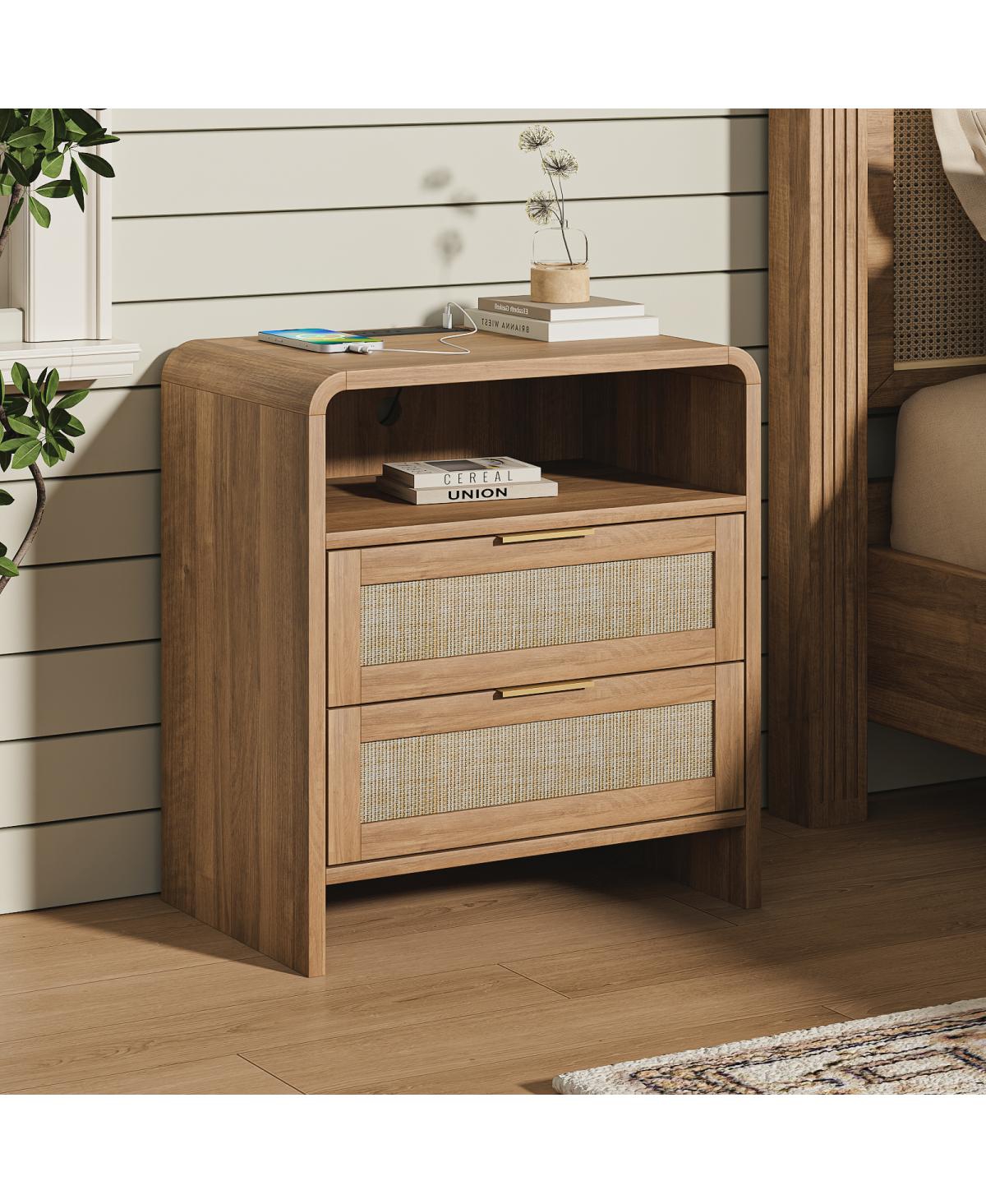 Click here for Streamdale Furniture Rattan Nightstand with Chargi... prices