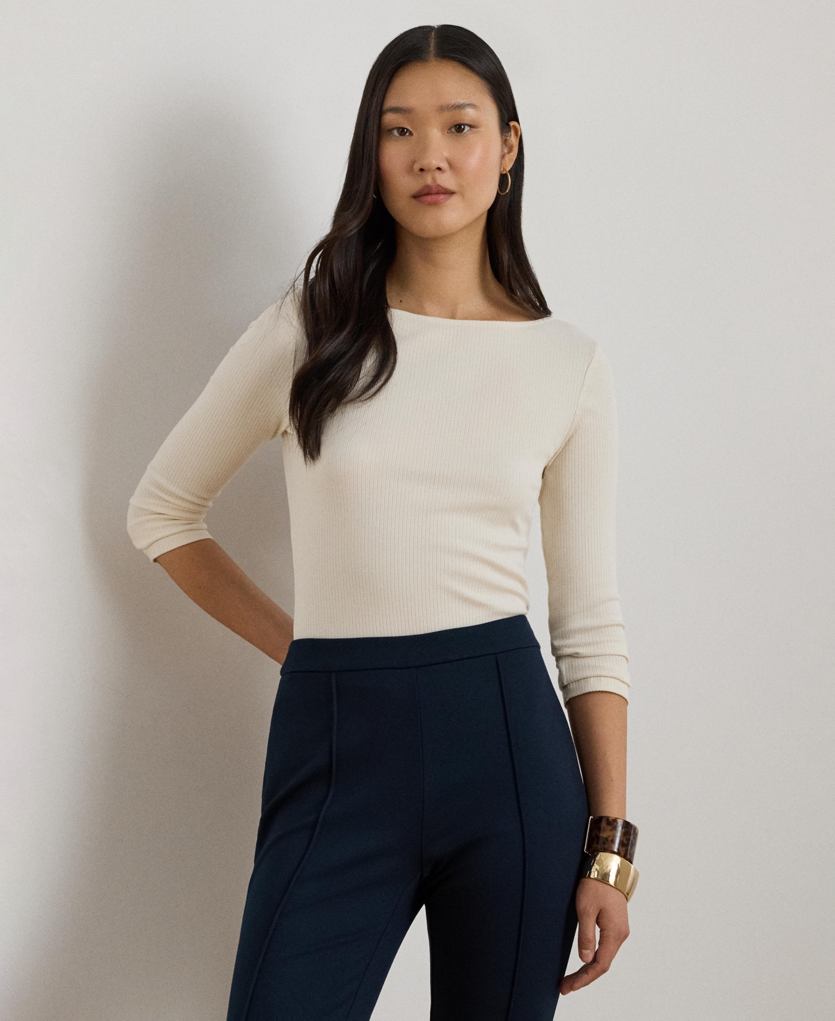 Click here for Lauren Ralph Lauren Womens Slim Fit Boat Neck Top... prices