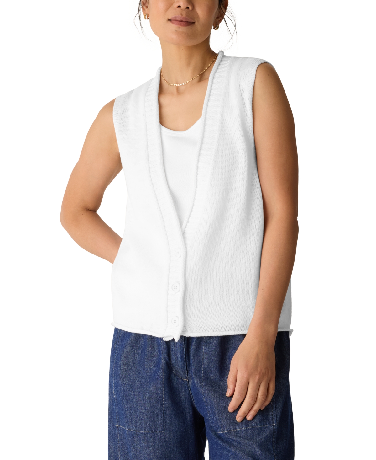 Click here for Eileen Fisher Womens V-Neck Sleeveless Vest  Regul... prices