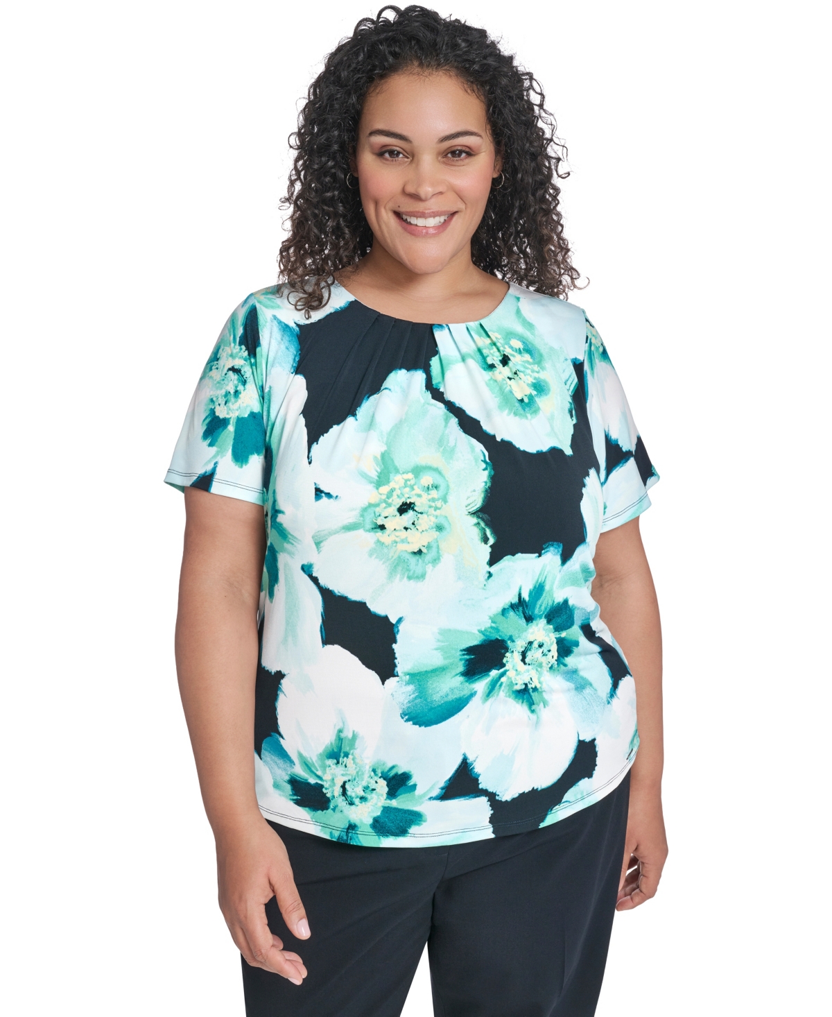 Click here for Calvin Klein Plus Size Crewneck Short-Sleeve Top -... prices