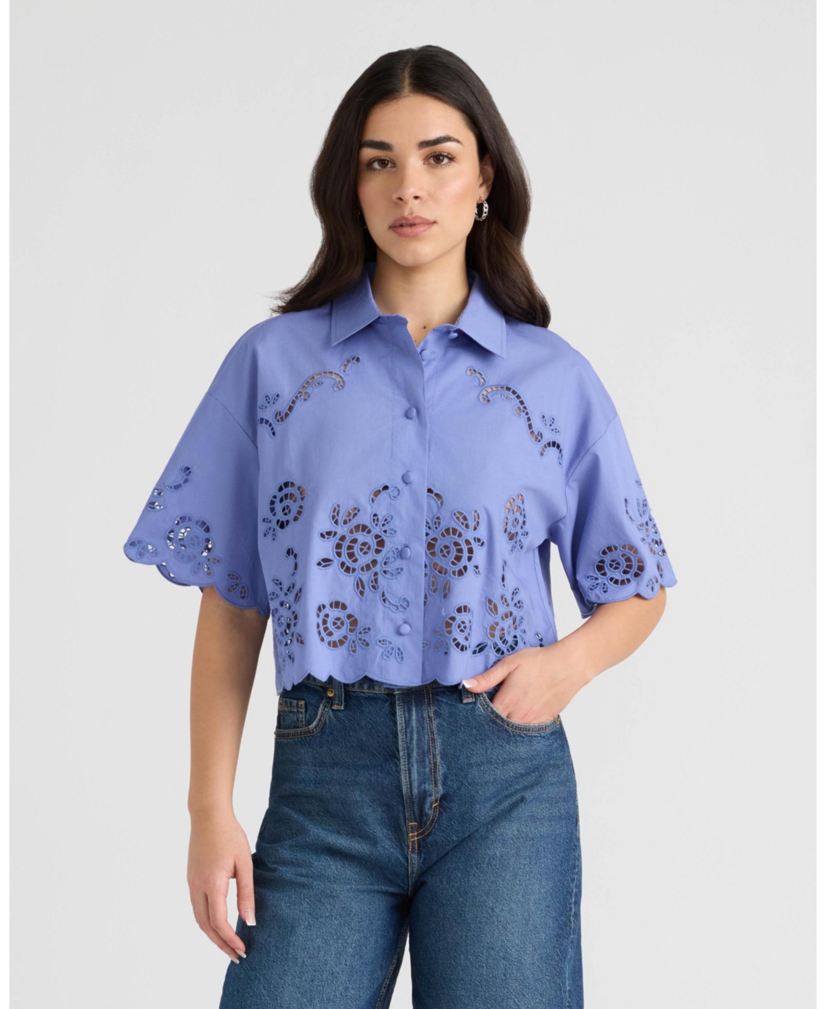 Click here for Nvlt Womens Eyelet Camp Shirt - Violet blue prices