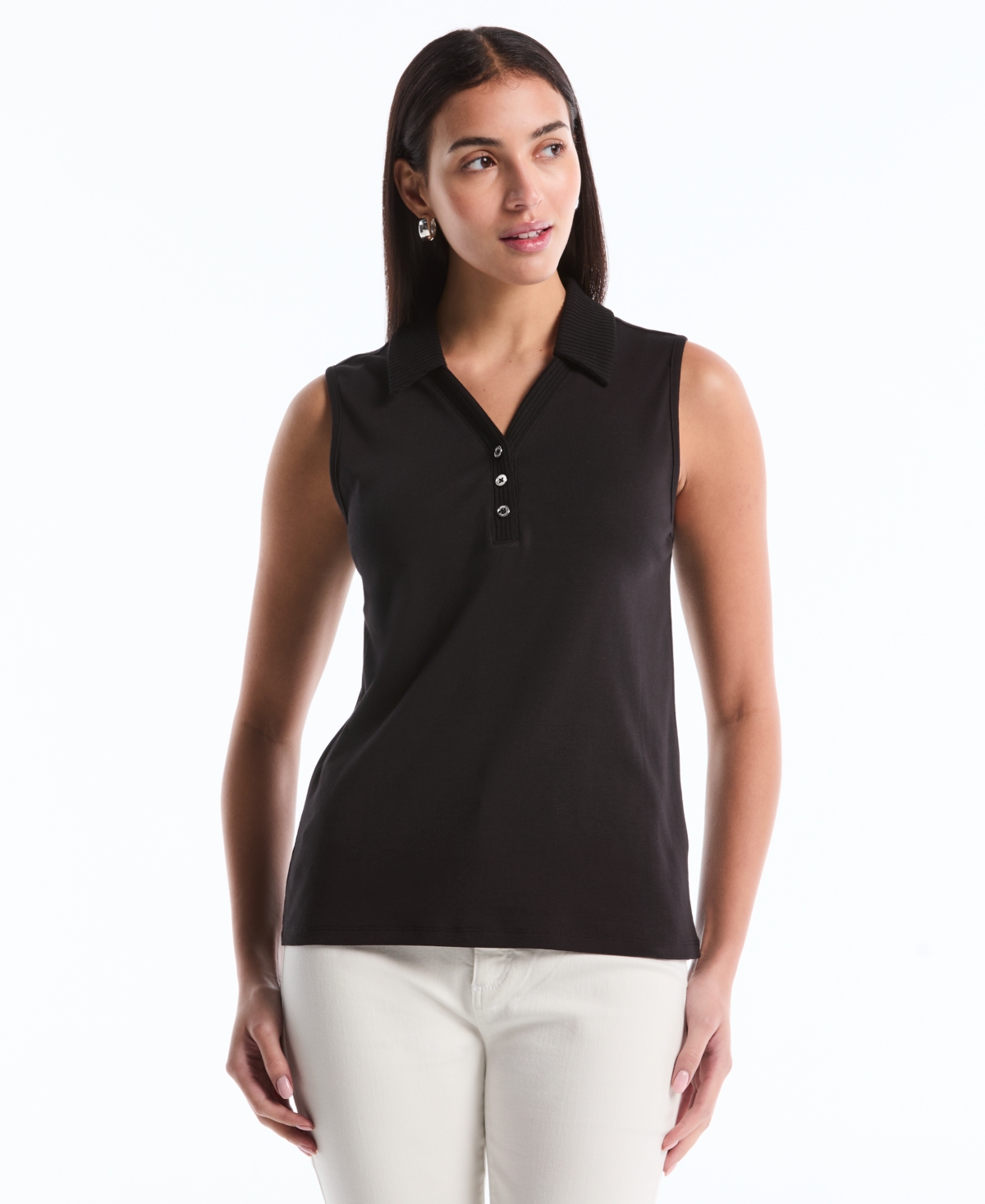 Click here for Rafaella Petite Sleeveless Polo Top - Black prices