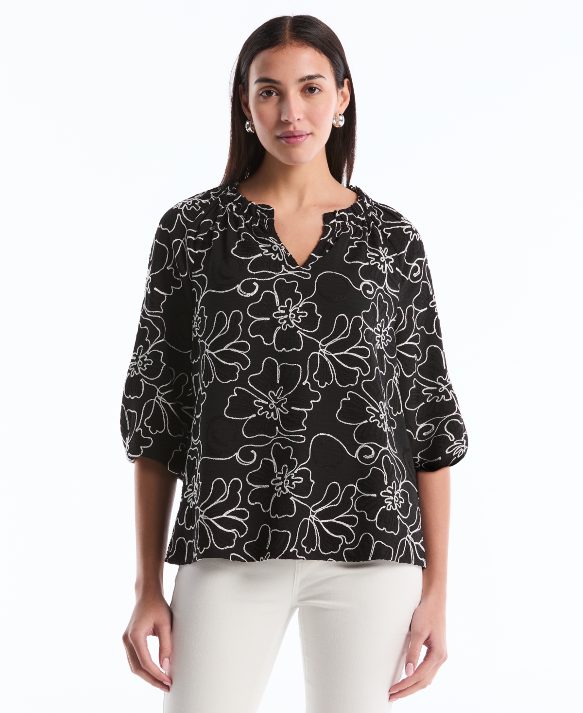 Click here for Rafaella Petite Floral Embroidered 3/4-Sleeve Blou... prices
