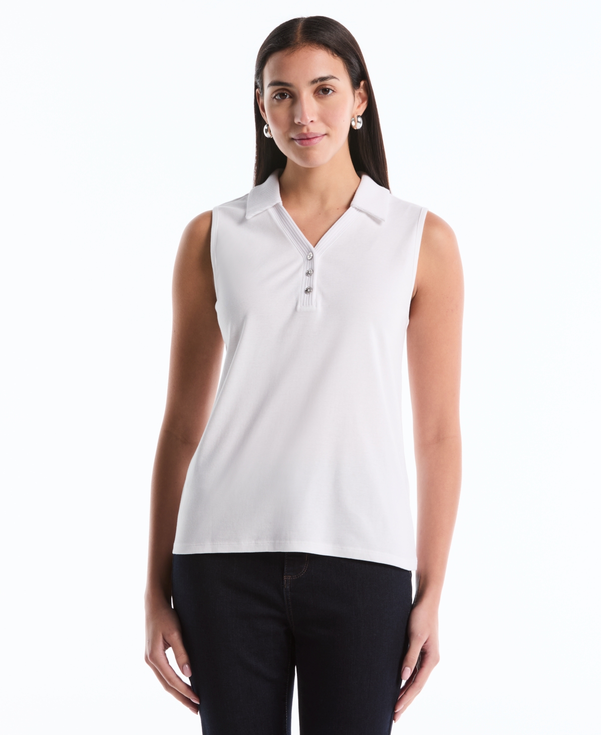 Click here for Rafaella Petite Sleeveless Polo Top - White prices