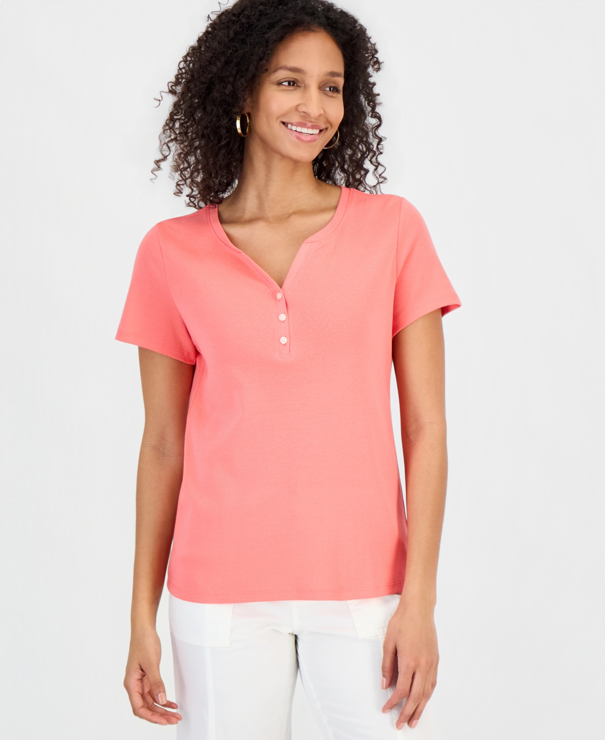 Click here for Style & Co Womens Short-Sleeve Cotton Henley Top... prices