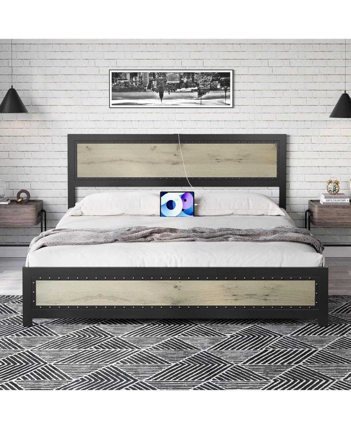 Click here for gaomon Size Bed Frame with Headboard  Industrial P... prices