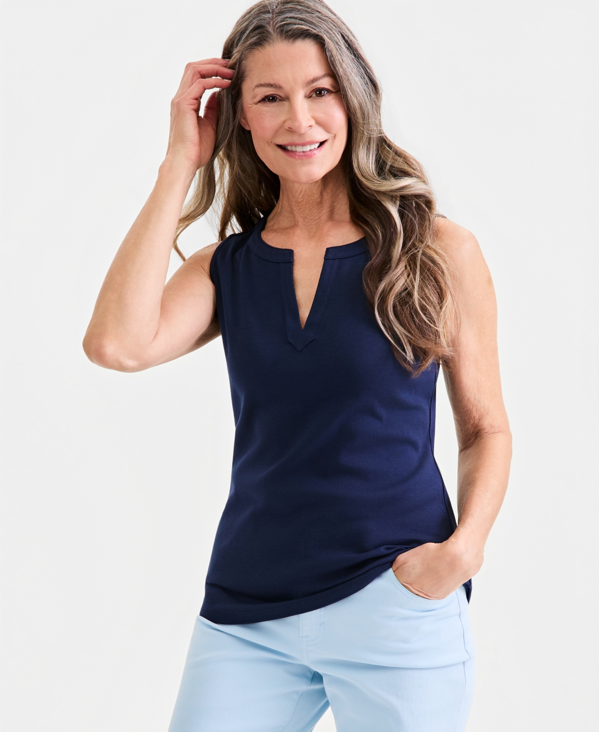 Click here for Style & Co Womens Cotton Split-Neck Tank Top  Macy... prices