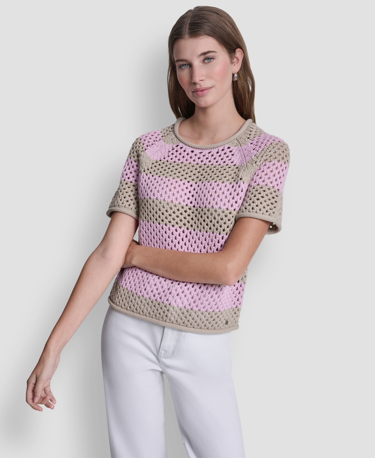 Click here for Dkny Jeans Womens Stripe Pointelle Cropped Pull-On... prices