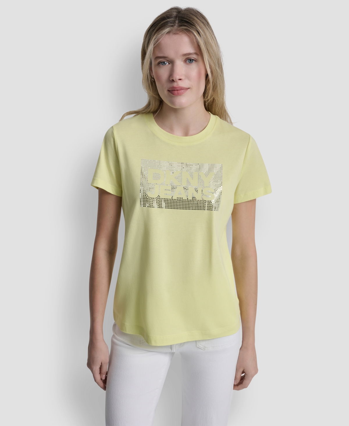 Click here for Dkny Jeans Womens Crewneck T-Shirt - Lemon Lt/silv... prices
