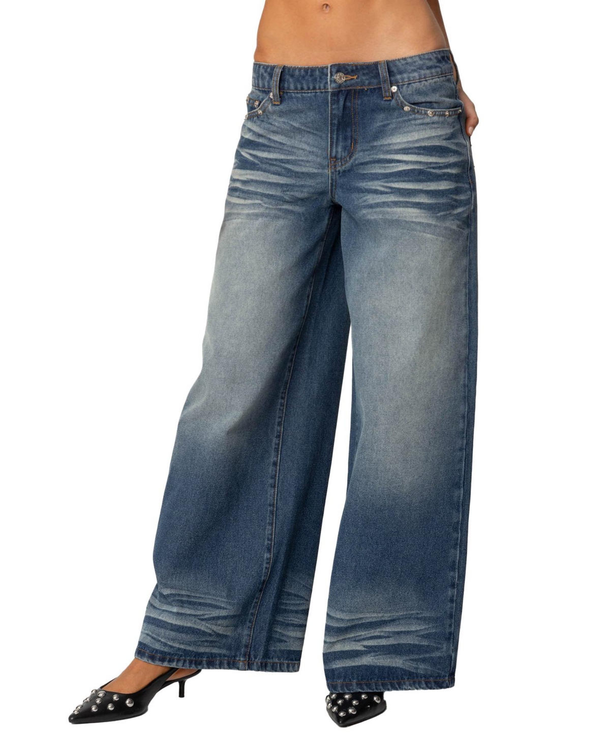 Click here for Edikted Womens Faux Leather Pocket Low Rise Baggy... prices