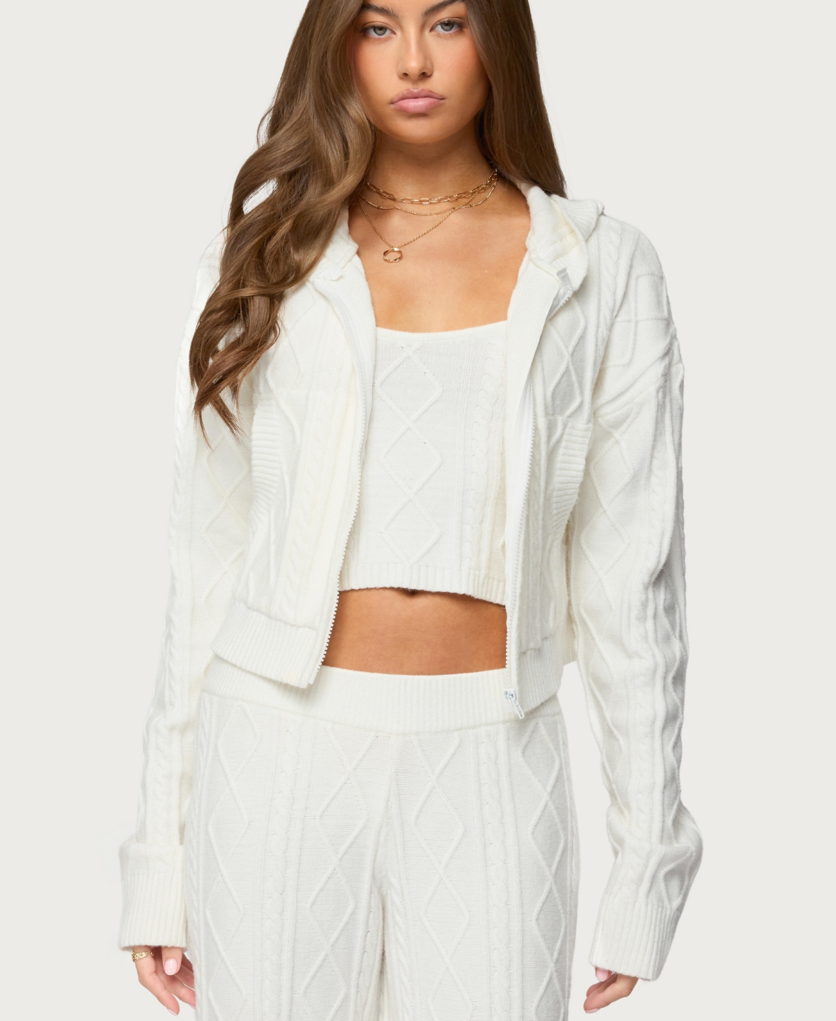 Click here for Edikted Womens Louise Cable Knit Hooded Cardigan -... prices