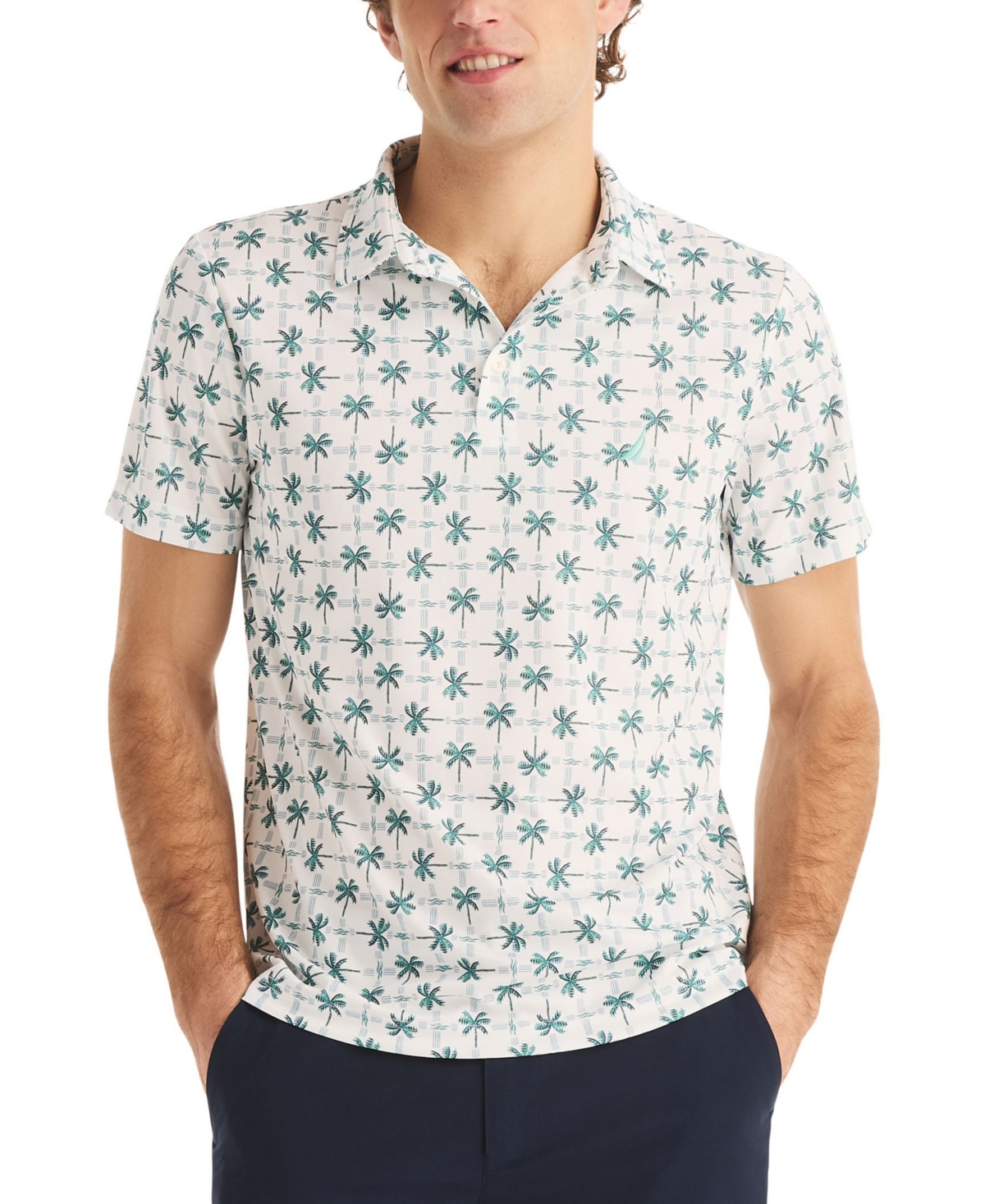 Click here for Nautica Mens Palm Tree Print Golf Short-Sleeve Pol... prices