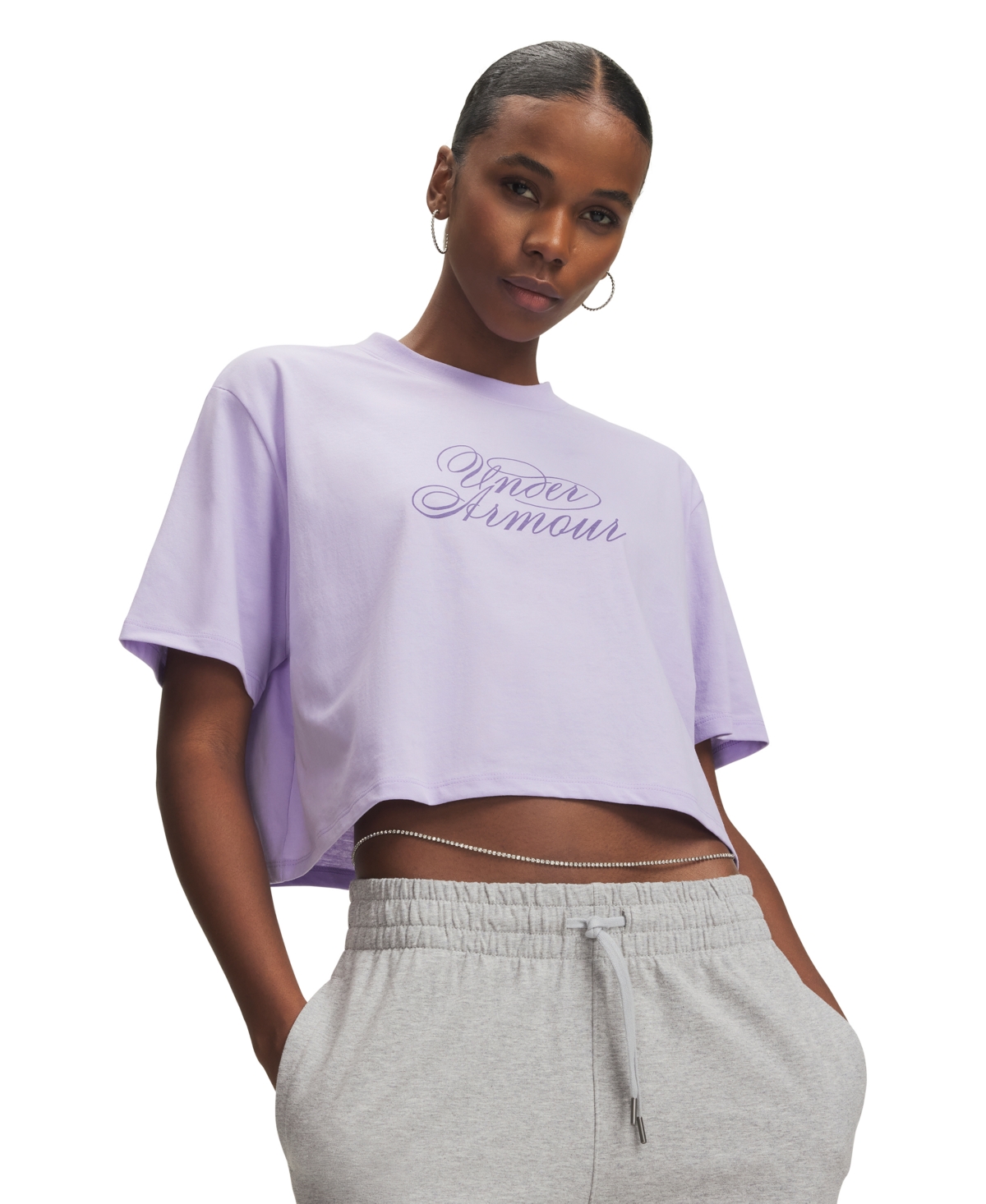 Click here for Under Armour Womens Crew Neck Crop Top - Purple Cr... prices