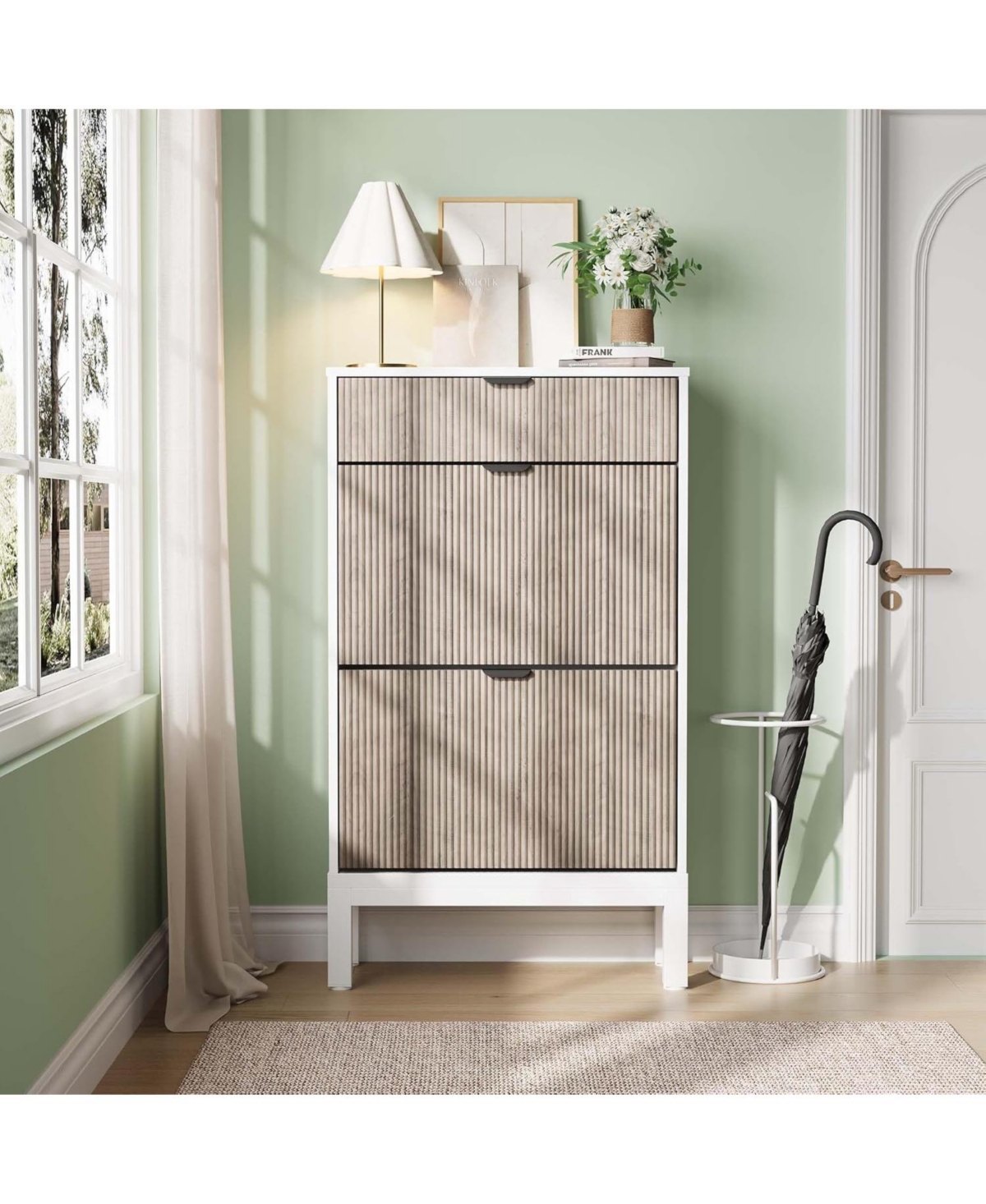 Click here for gaomon Slim Fluted Farmhouse Shoe Cabinet with 2 F... prices