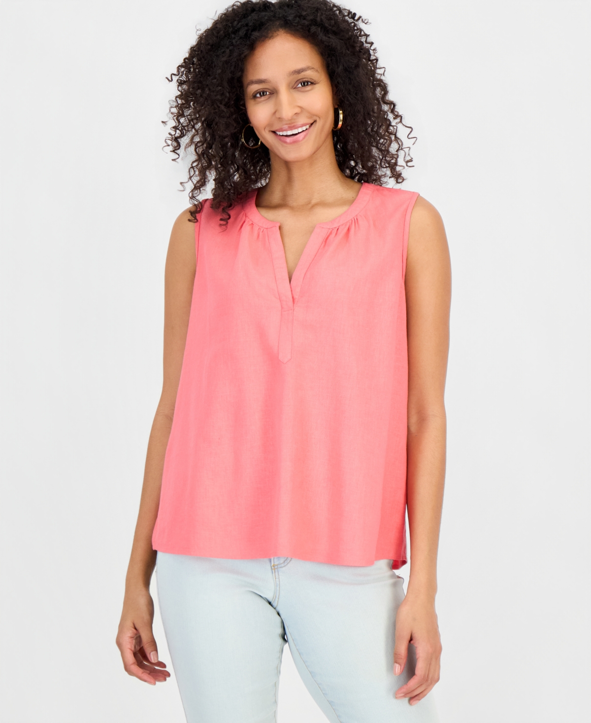 Click here for Style & Co Womens Linen Blend Sleeveless Split-Nec... prices