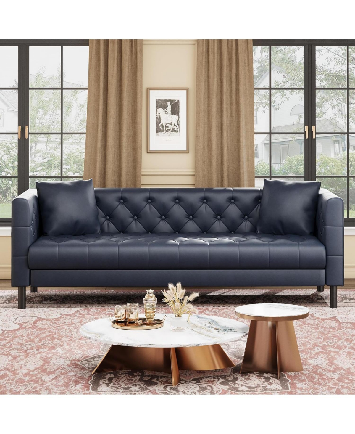 Click here for gaomon 81" Leather Couch  Handmade Button Tuf... prices