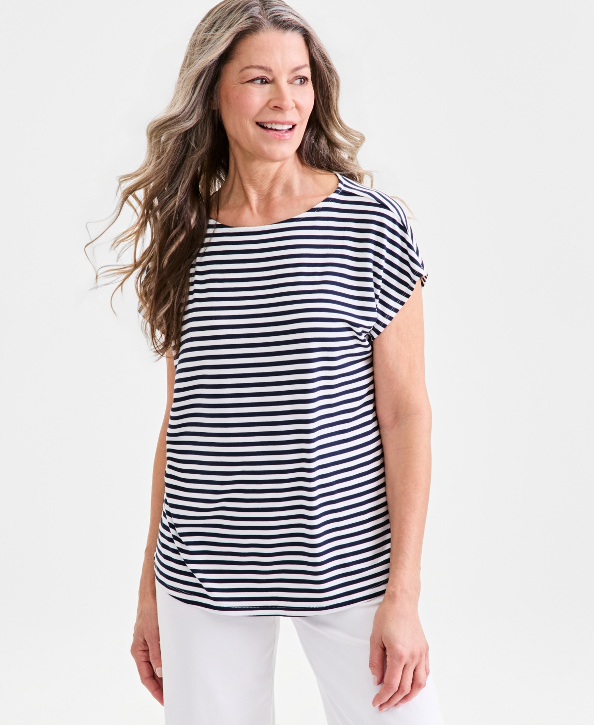Click here for Style & Co Womens Striped Short-Sleeve Mixed-Media... prices