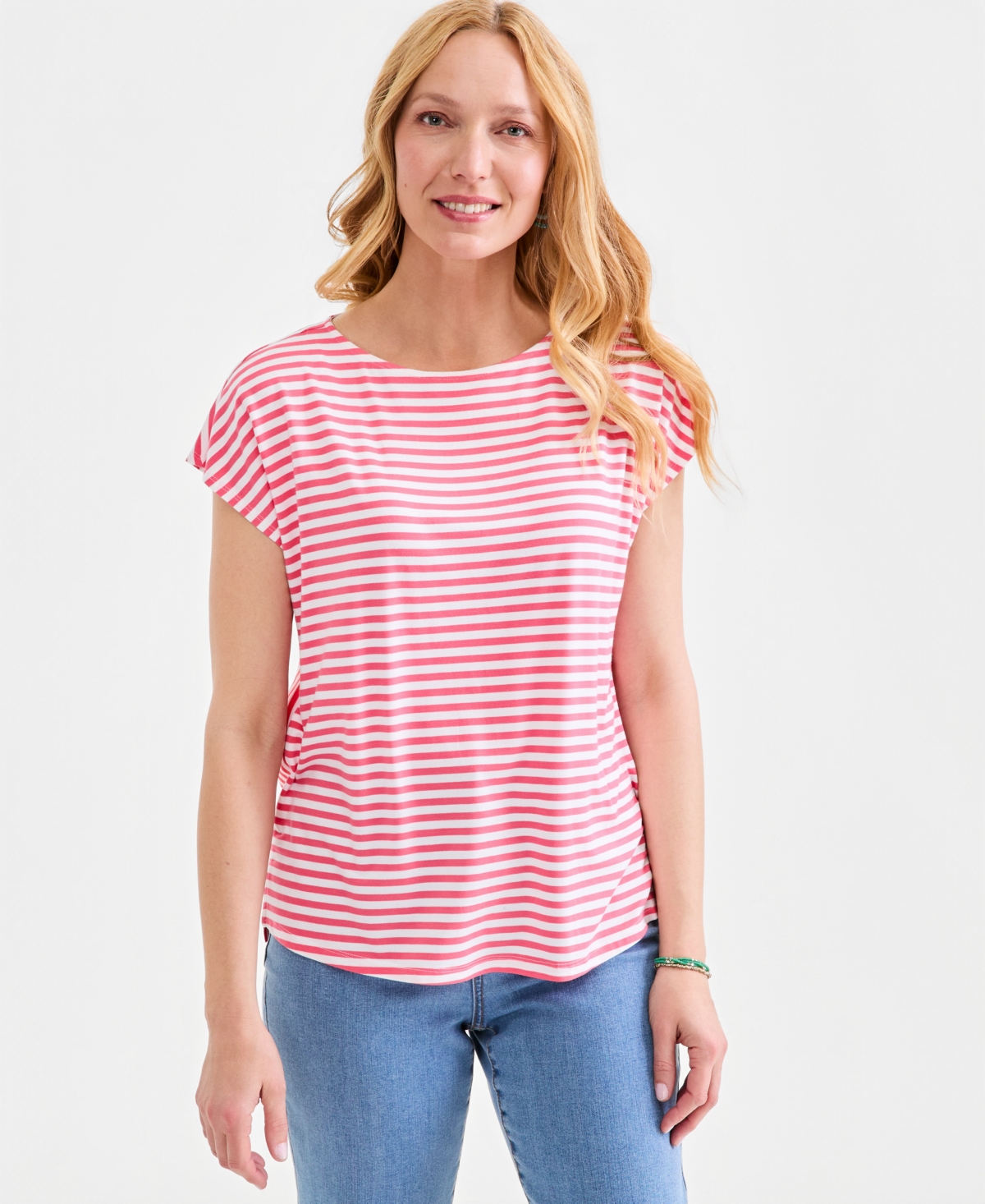 Click here for Style & Co Womens Striped Short-Sleeve Mixed-Media... prices