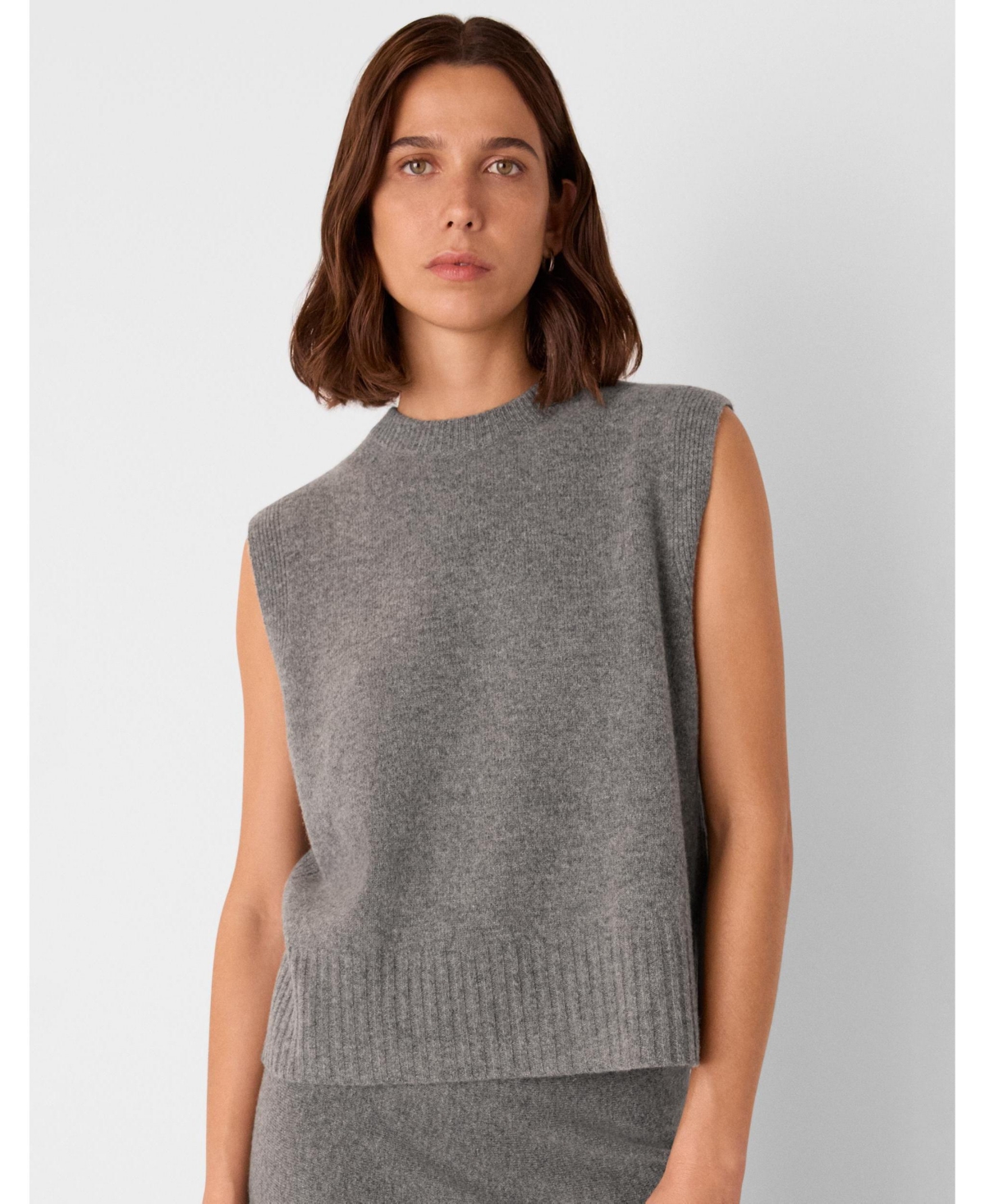 Click here for Whistles Womens Knitted Sleeveless Vest - Grey prices