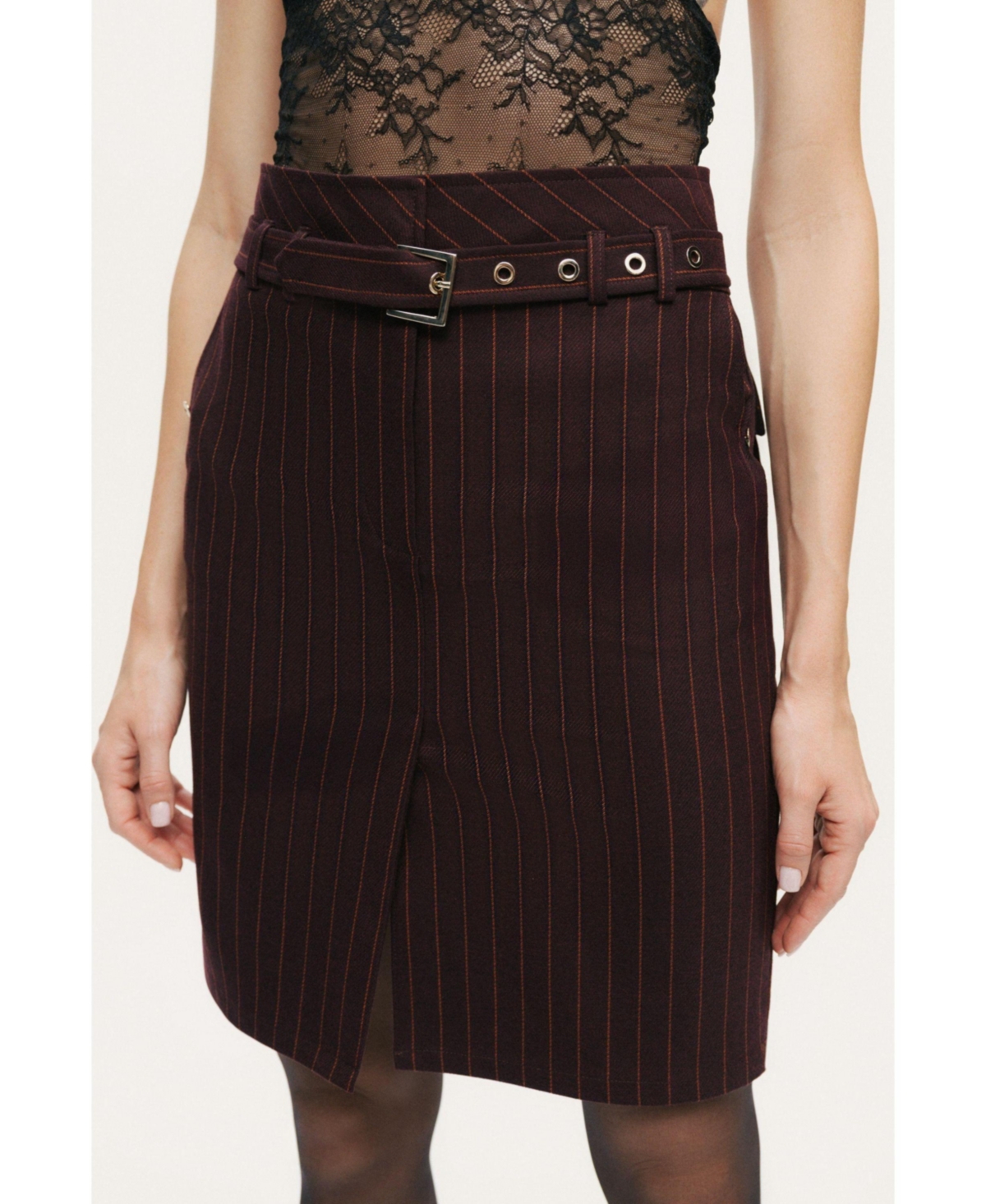 Click here for Nocturne Womens Pinstripe Belted Pencil Skirt - Bu... prices