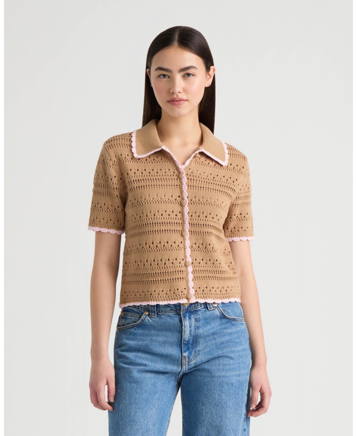 Click here for Nvlt Womens Button Front Crochet Sweater with Cont... prices