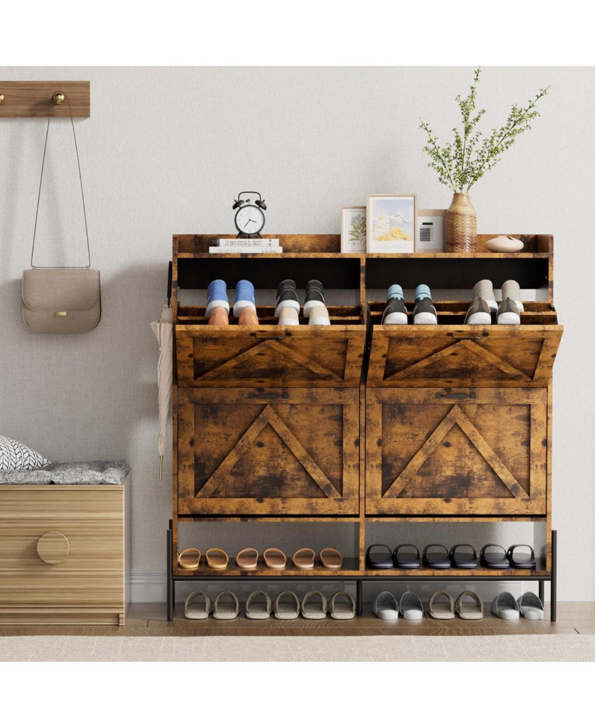 Click here for gaomon Brown Freestanding Shoe Cabinet - 4 Flip Dr... prices