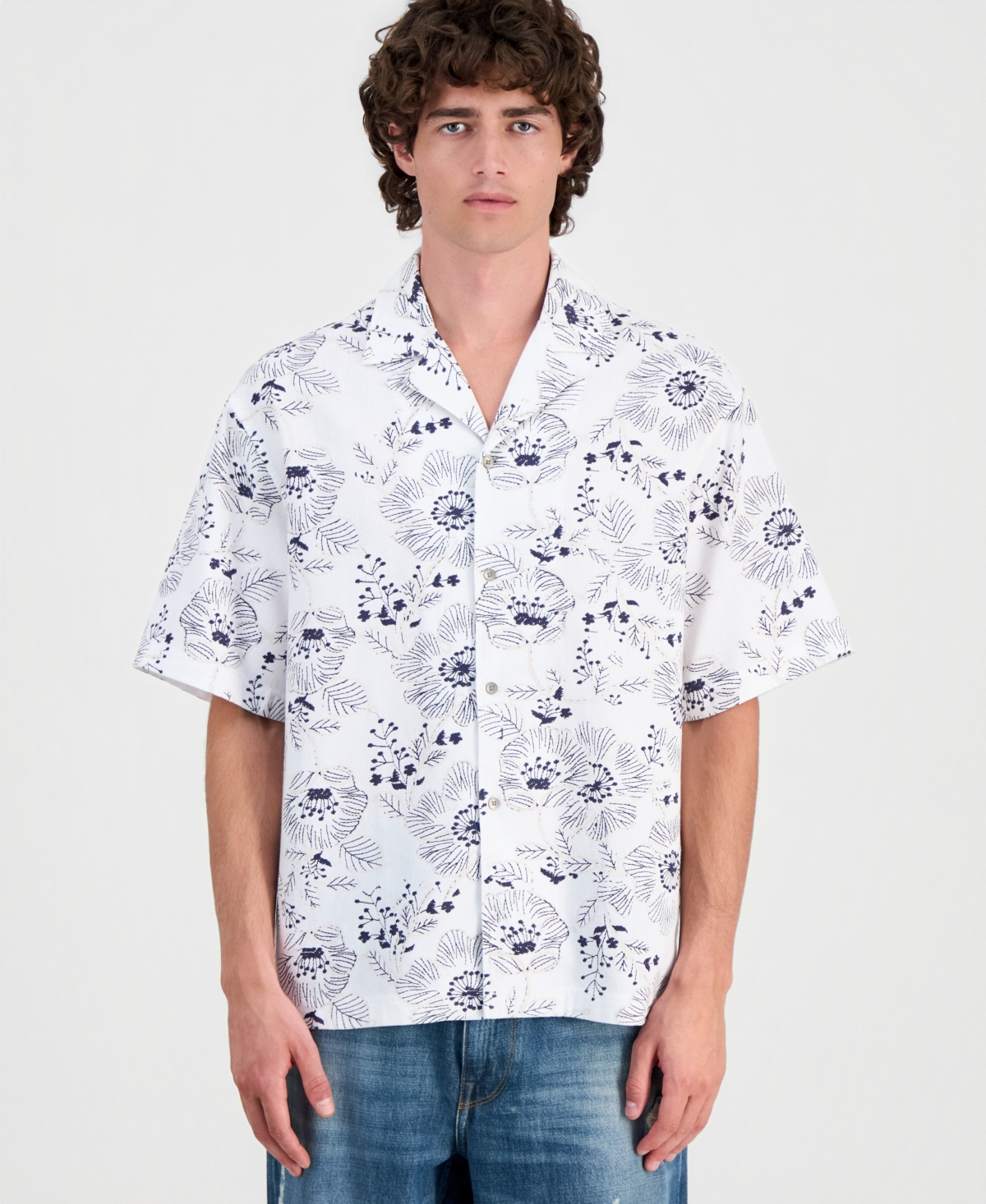 Click here for Guess Mens Allover Embroidery Button-Up Shirt - PU... prices