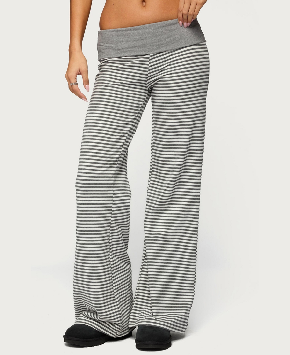Click here for Edikted Womens Meggy Striped Fold Over Pants - Gra... prices
