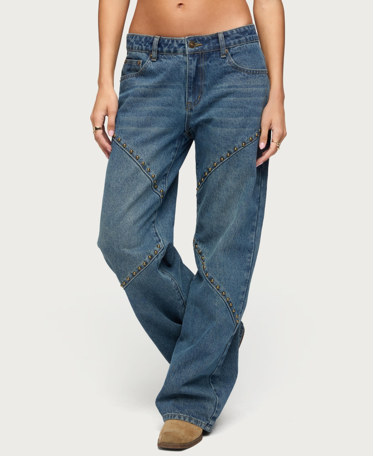 Click here for Edikted Womens Charla Stud Low Rise Baggy Jeans -... prices