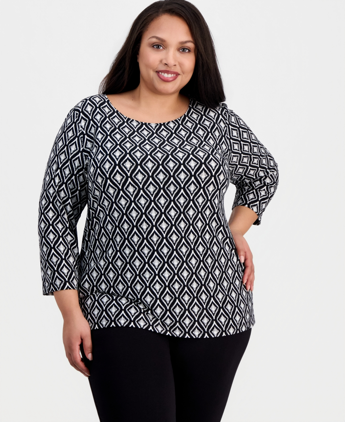 Click here for Jm Collection Plus Size Geo-Print Jacquard Knit To... prices