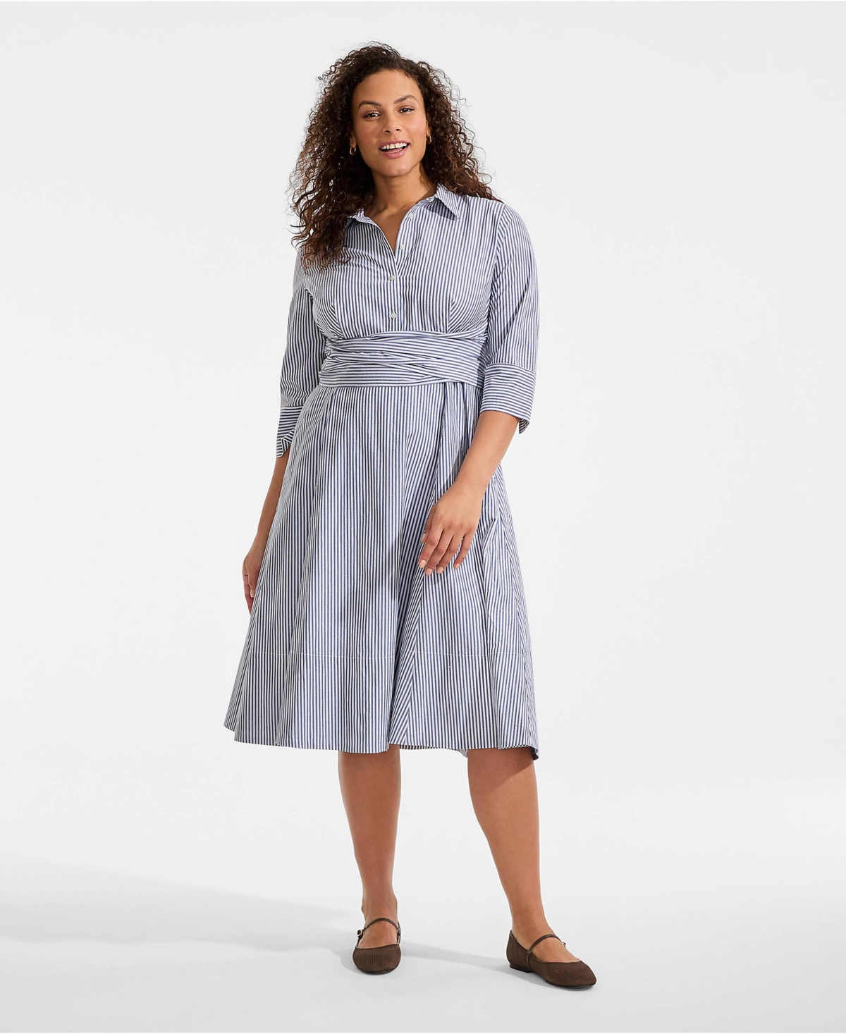 Click here for Lands End Womens Poplin Midi Wrap Front Dress - Mi... prices