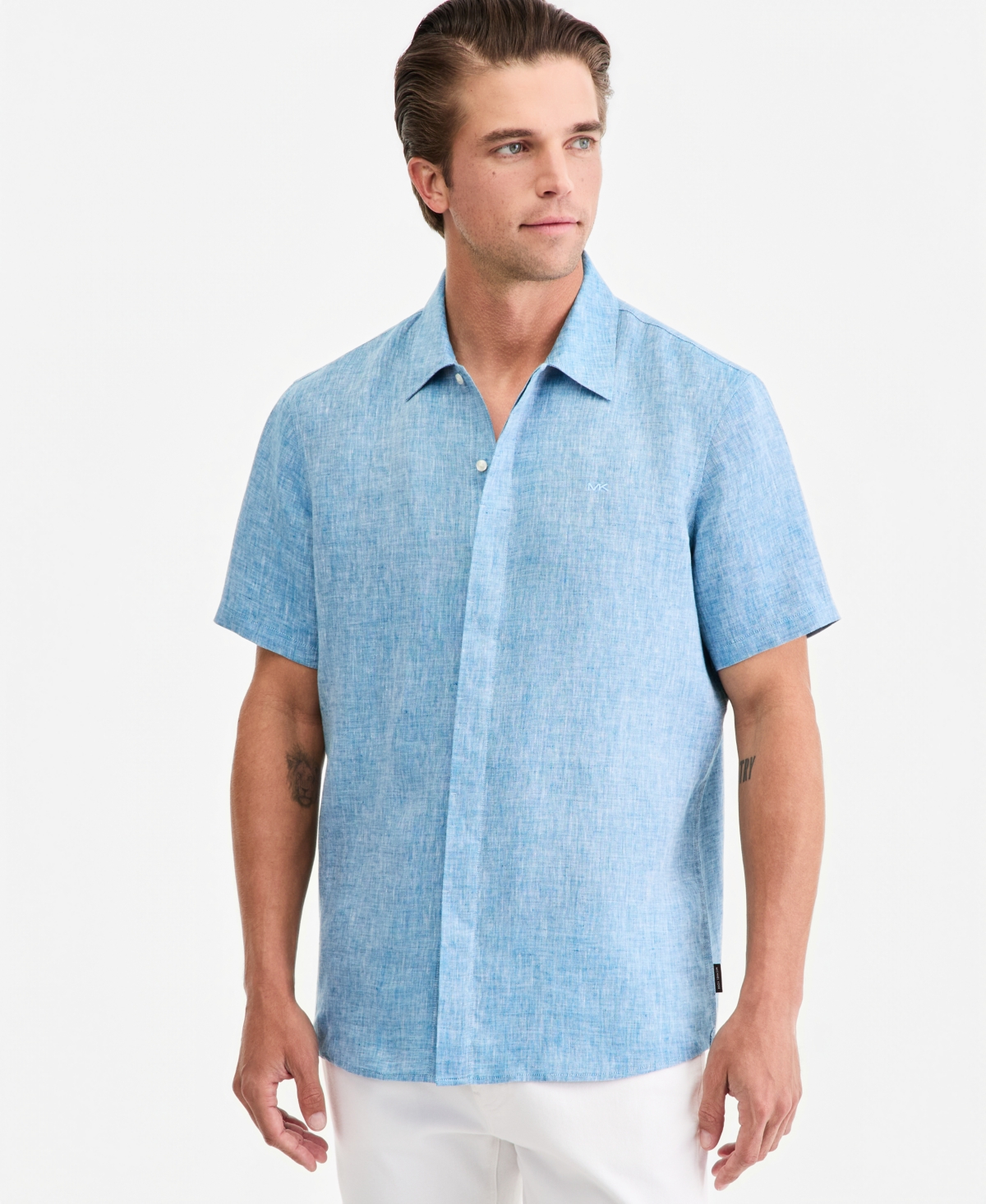 Click here for Michael Kors Mens Point Collar Linen Shirt - Turqu... prices