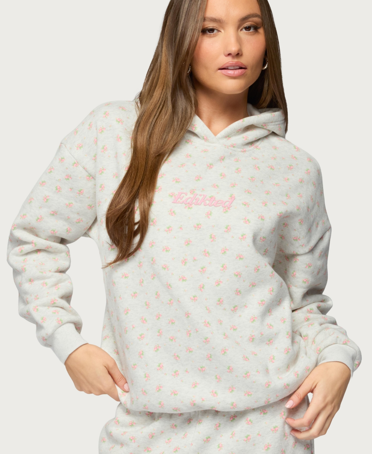 Click here for Edikted Womens Flower Power Hoodie - Light-gray-me... prices