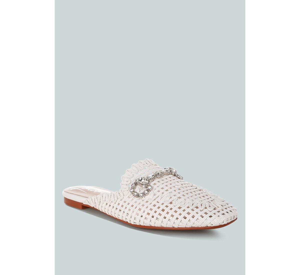 Click here for Roboma Metallic Woven Diamante Mules - White prices