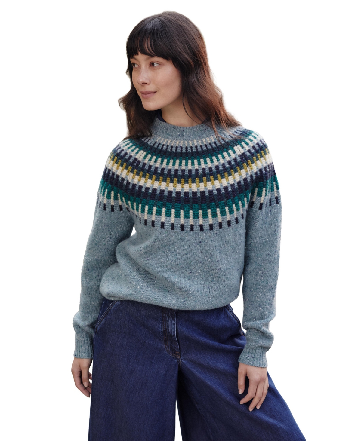 Click here for Celtic & Co. Womens Stitch Yoke Sweater - Skylight prices