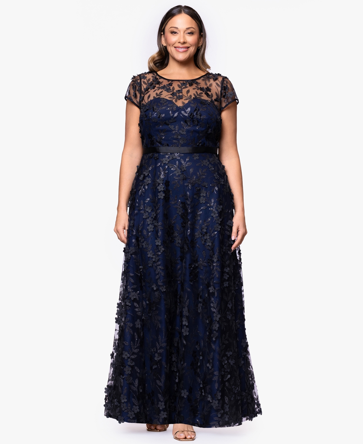 Click here for Xscape Plus Size Embellished 3D Flower Ball Gown -... prices