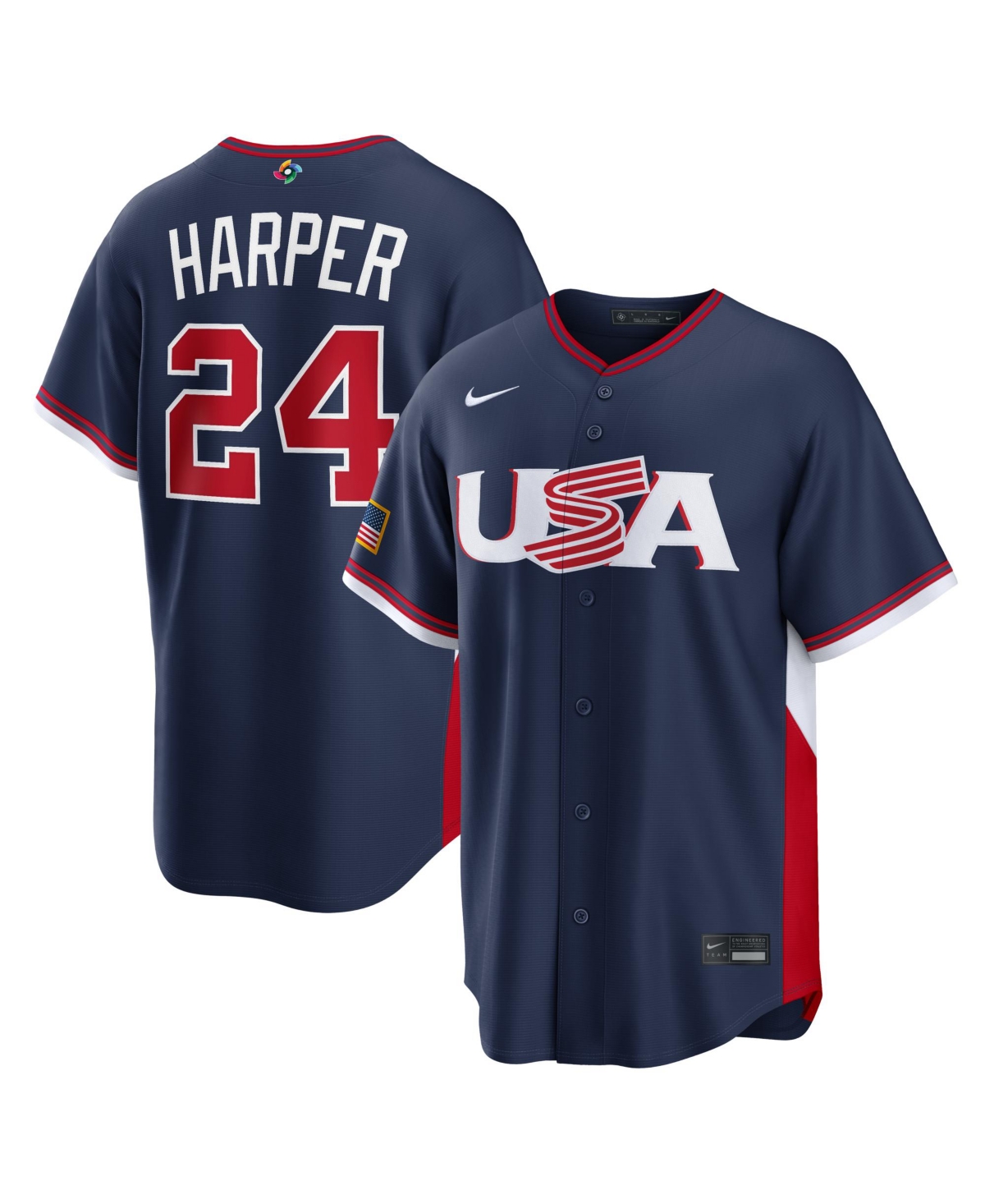 Click here for Nike Mens Bryce Harper Navy Usa Baseball 2026 Worl... prices