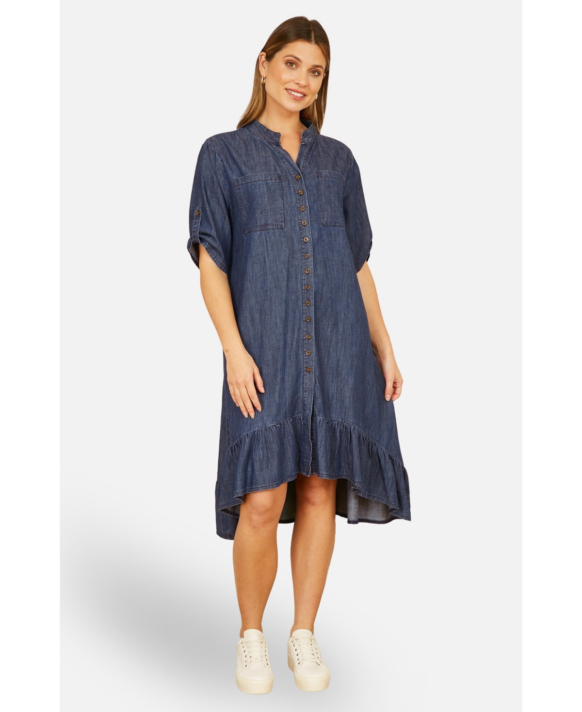 Click here for Yumi Womens Denim Dip Hem Relaxed Fit Shirt Dress... prices