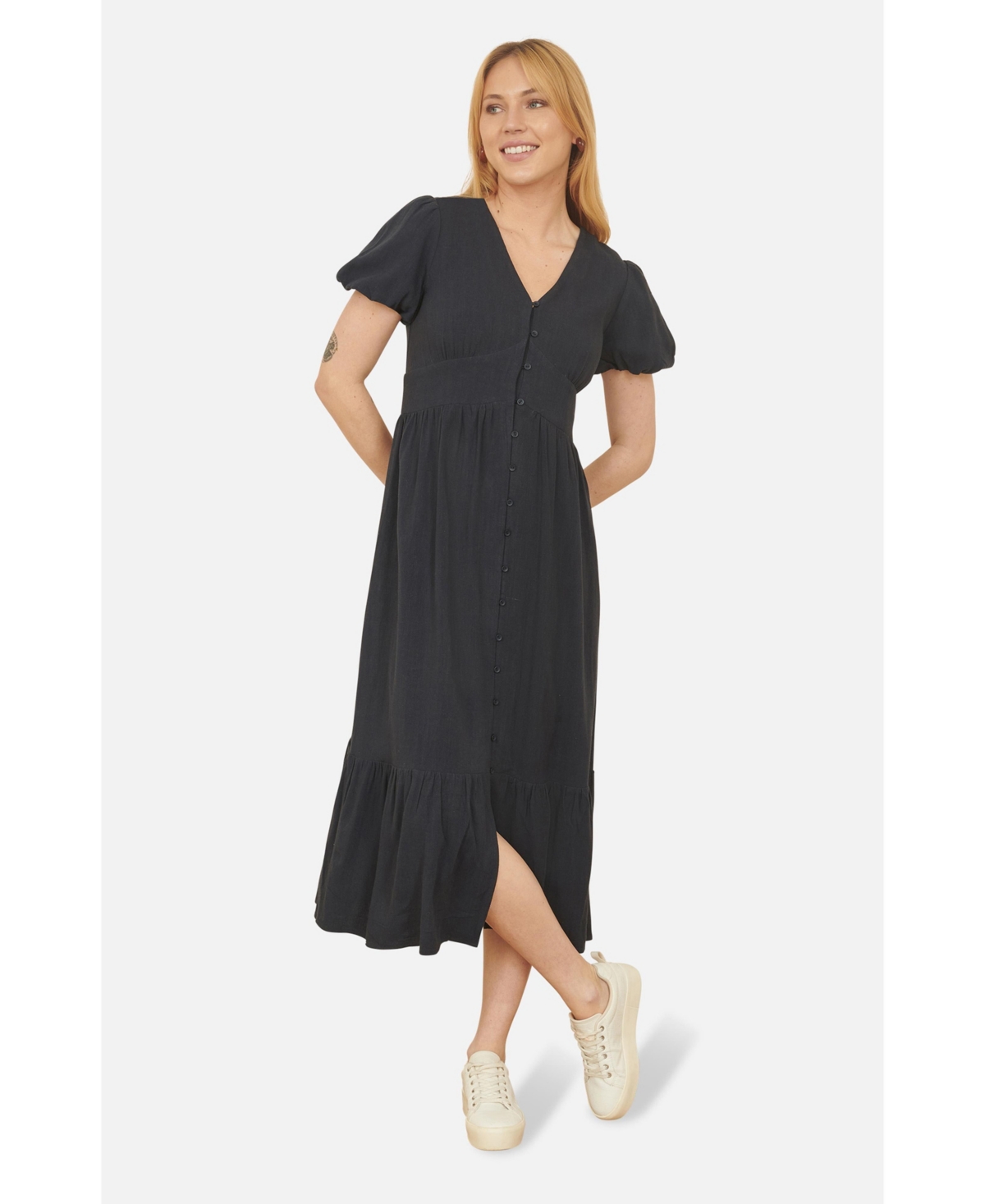 Click here for Yumi Womens Viscose Button Through Midi Dress - Bl... prices
