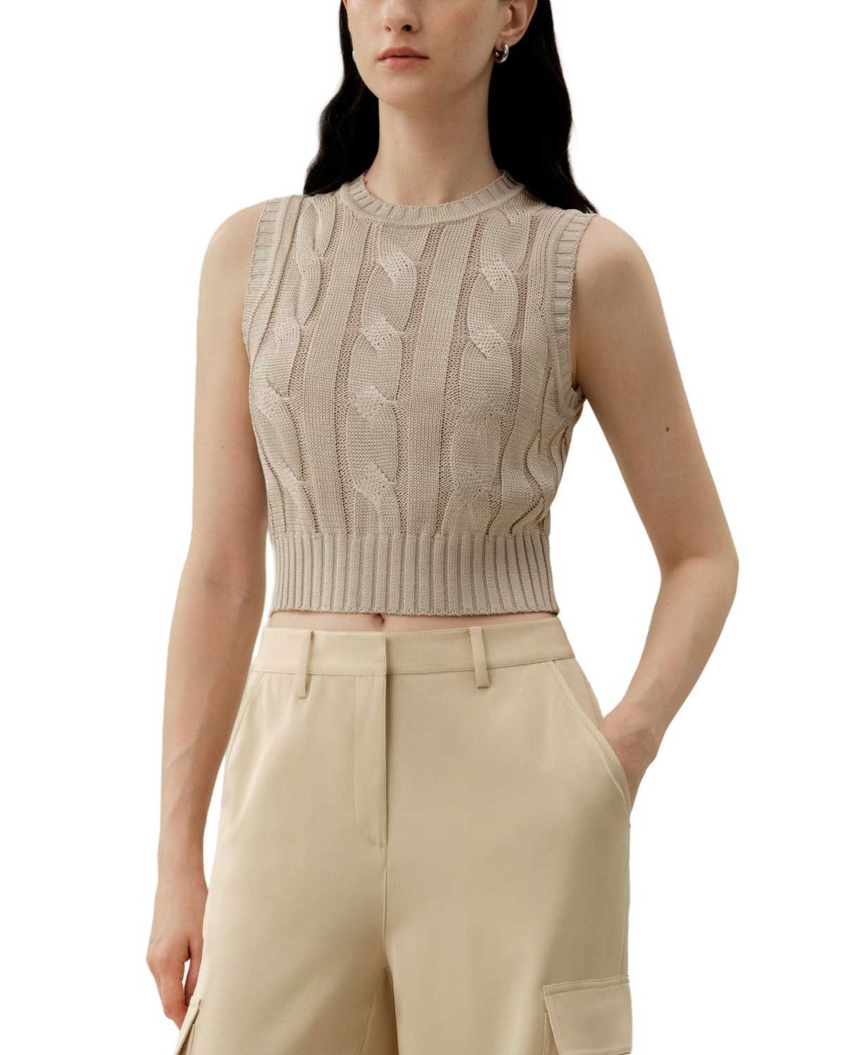 Click here for Lilysilk Womens Cable Knit Tussah Silk Cropped Top... prices