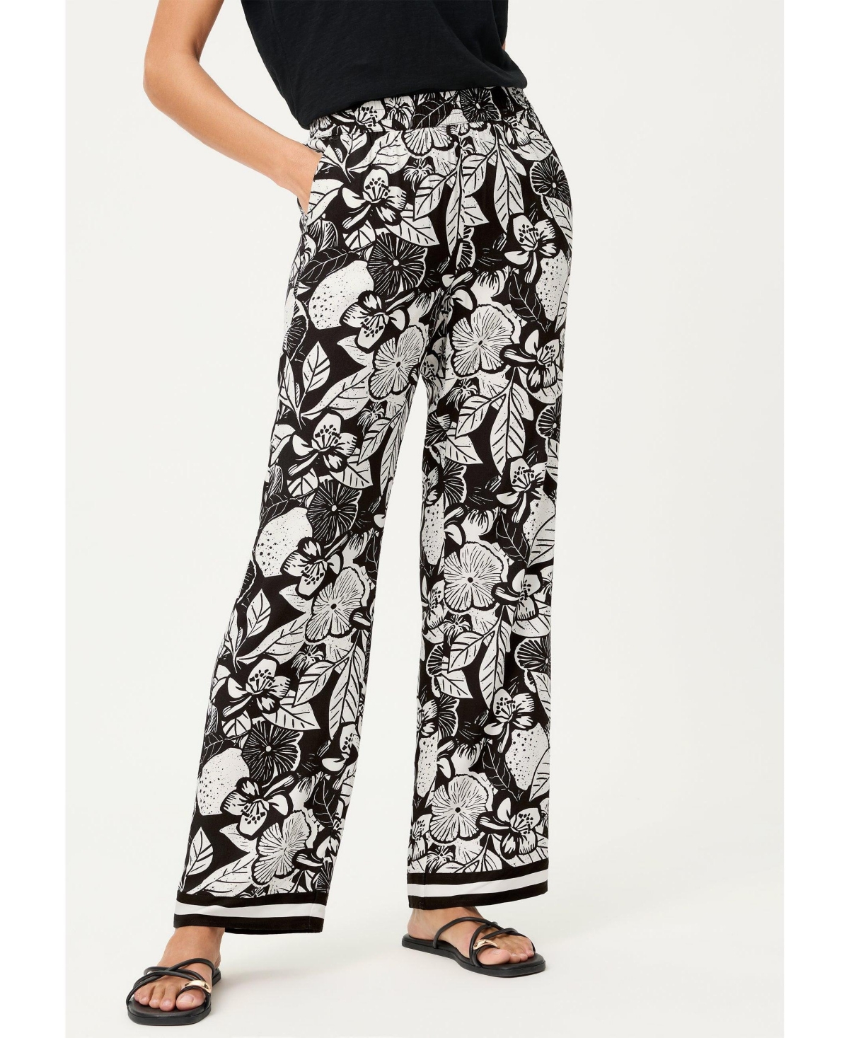 Click here for Olsen Womens Anna Floral Pant - Black prices