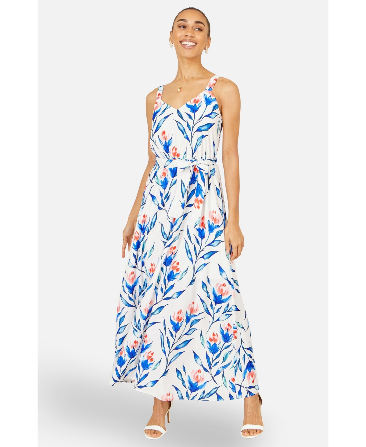 Click here for Yumi Womens Floral Print Maxi Sun Dress - White prices