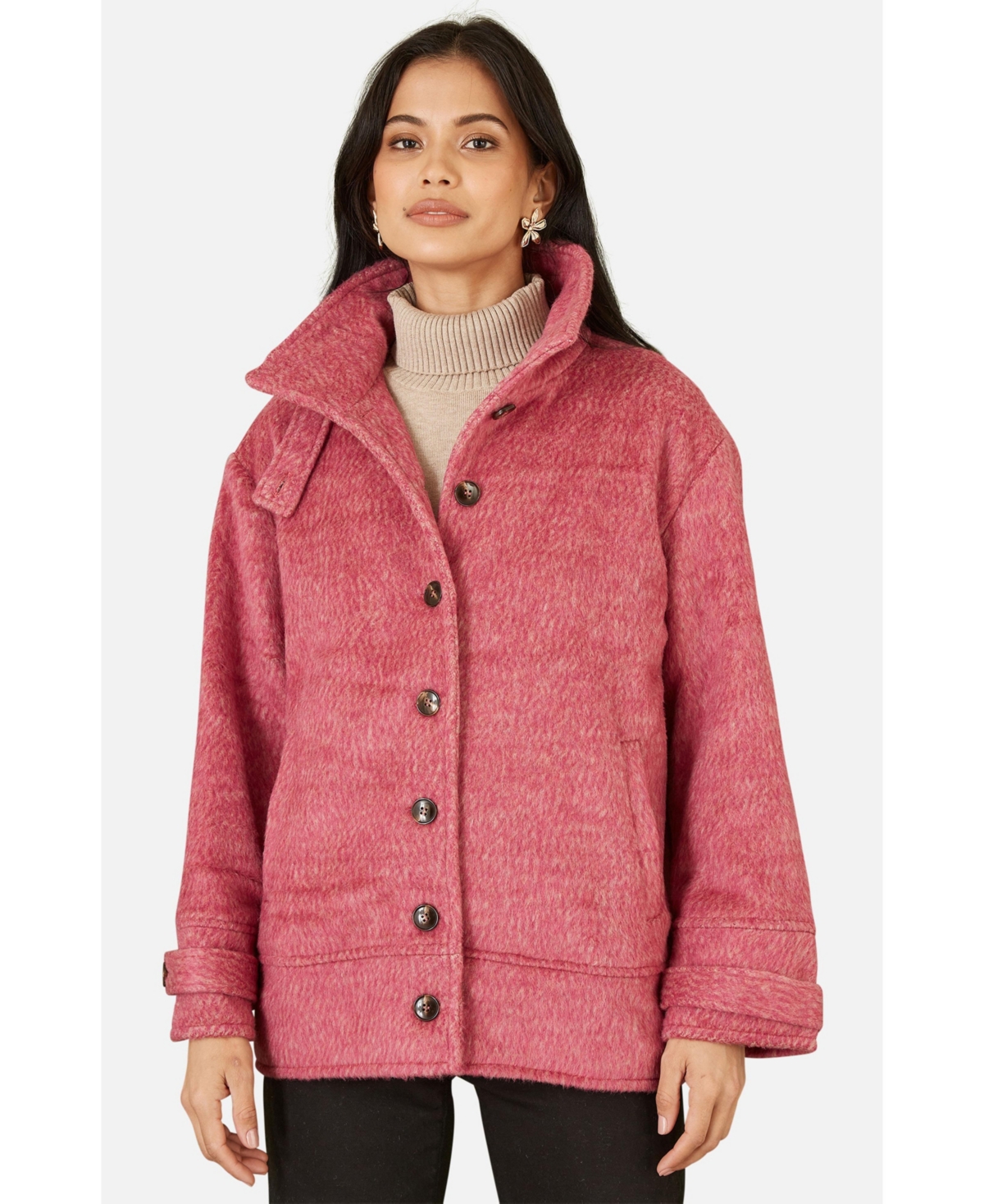 Click here for Yumi Womens Oversize Fit Button Up Jacket - Pink prices