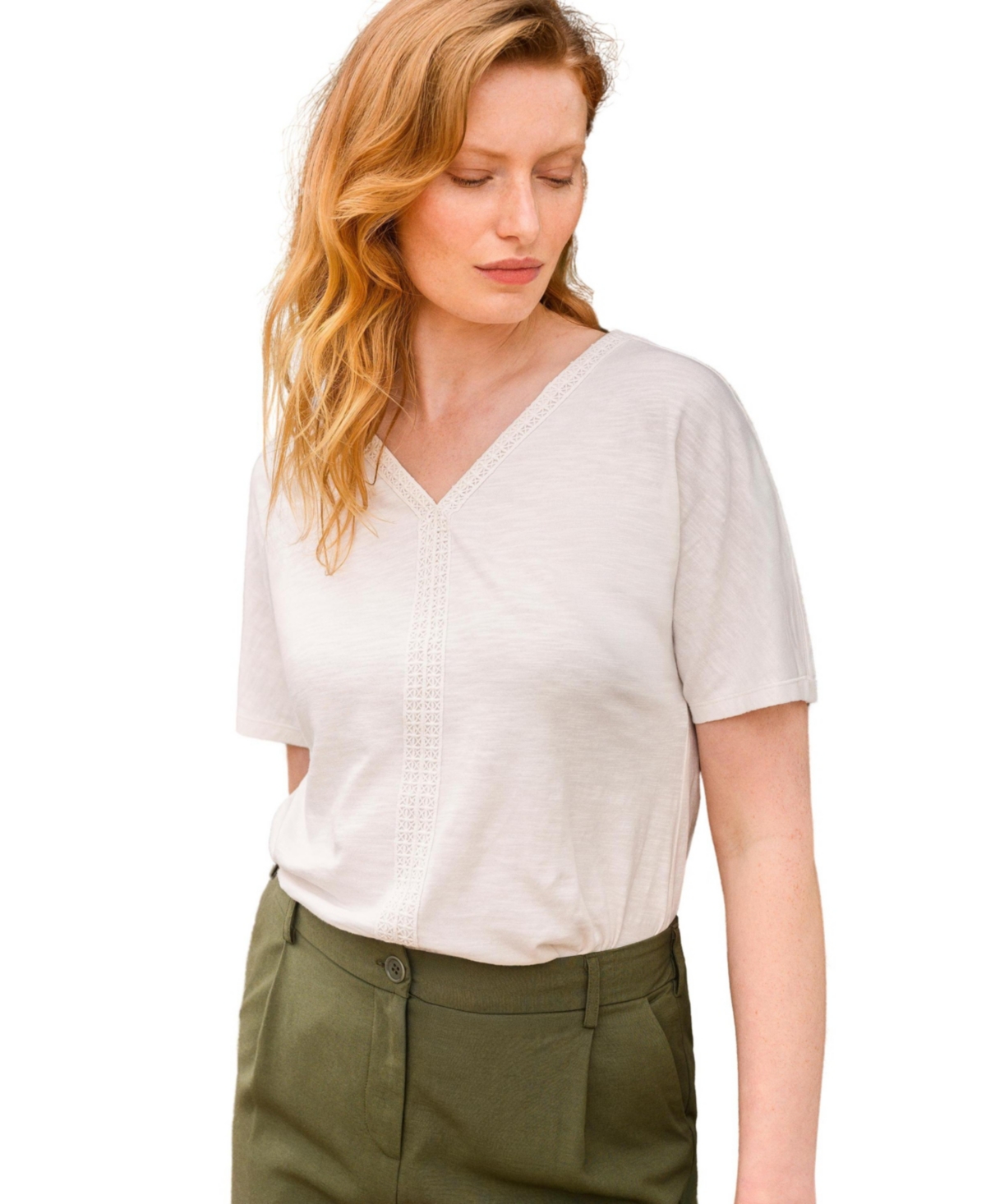 Click here for Celtic & Co. Womens Slub Jersey V-Neck Trim Top -... prices