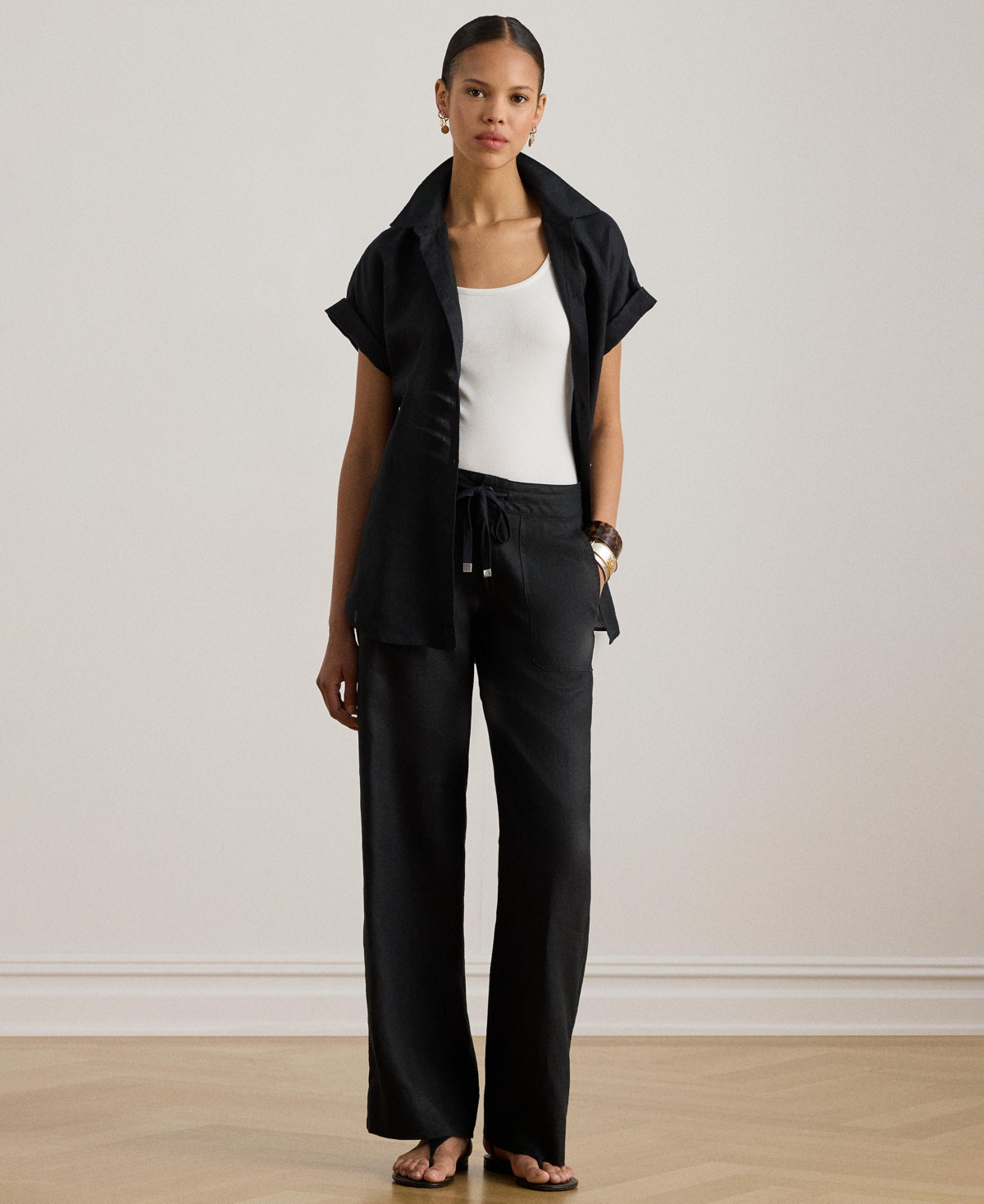 Click here for Lauren Ralph Lauren Wide-Leg 100 Linen Pants - Pol... prices