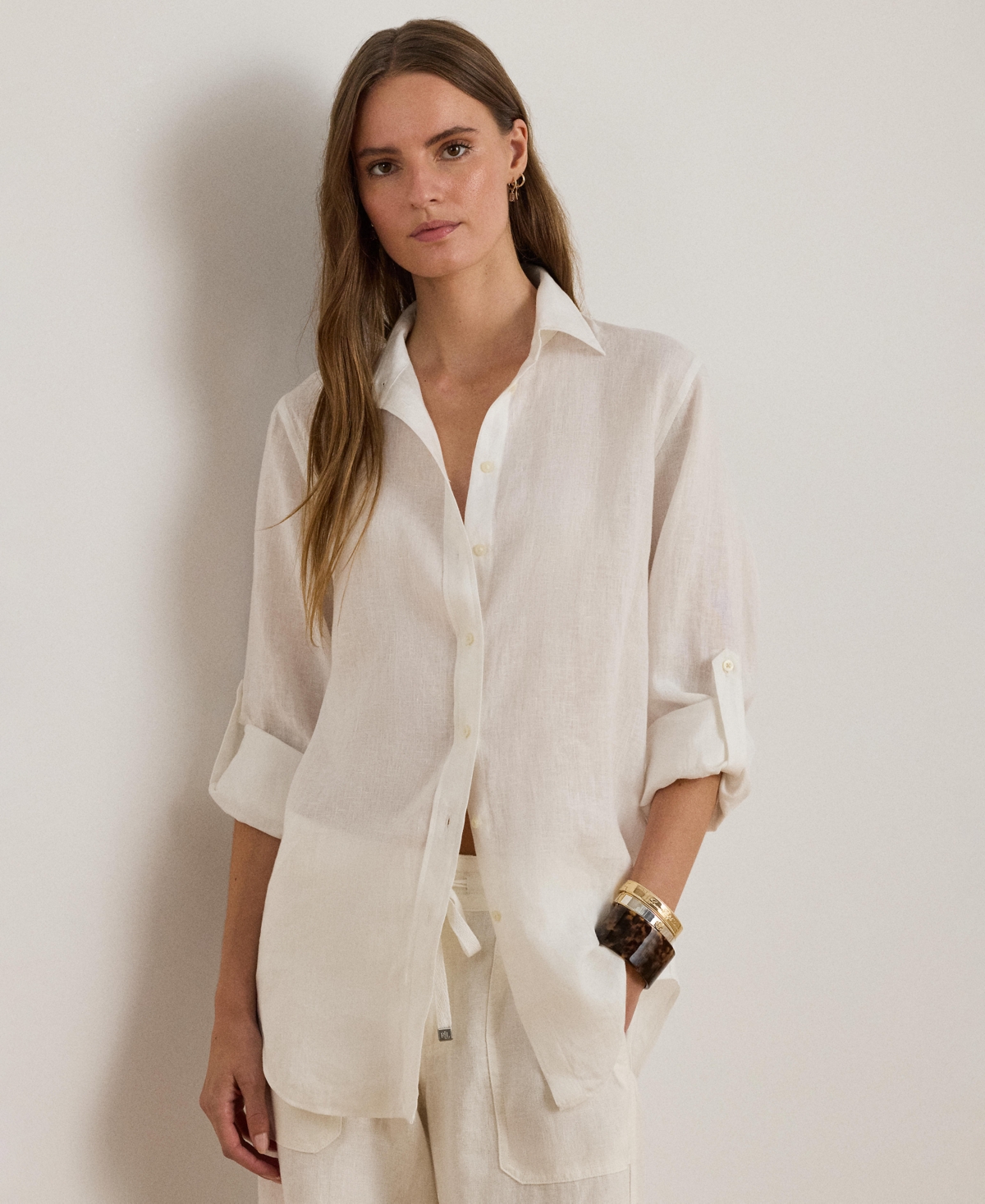 Click here for Lauren Ralph Lauren 100 Linen Shirt - White prices